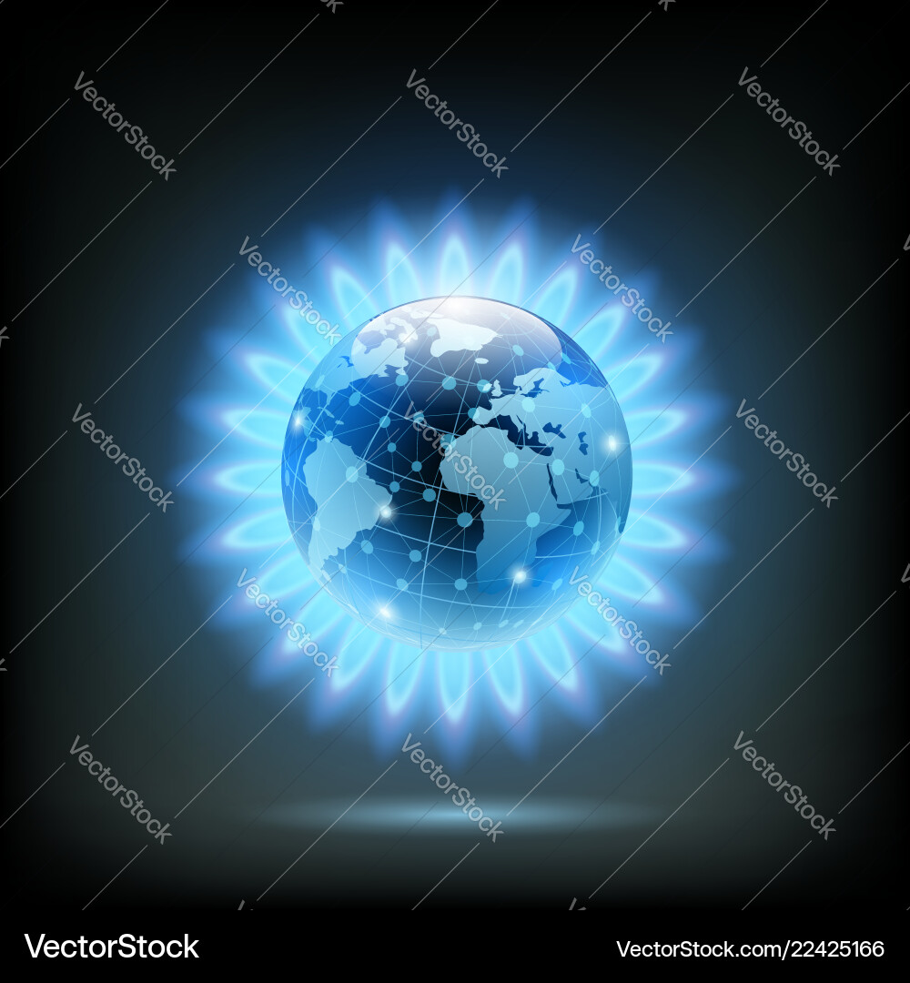 Round blue flame butane with planet earth Vector Image