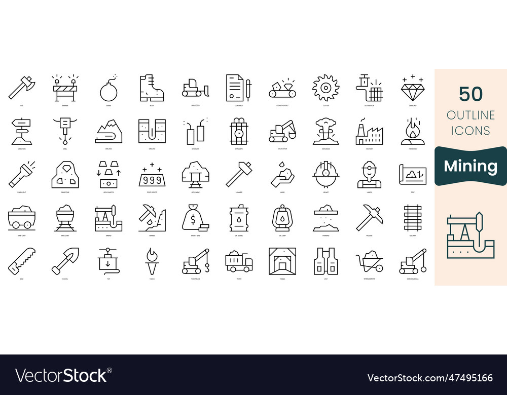 Set of mining icons thin linear style icons pack Vector Image