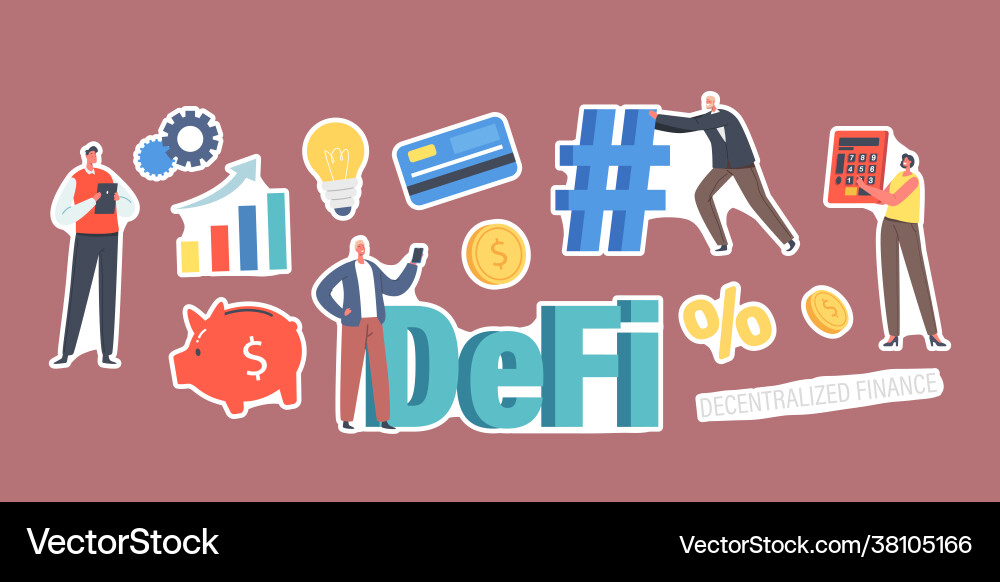 Set stickers defi decentralized finance theme Vector Image
