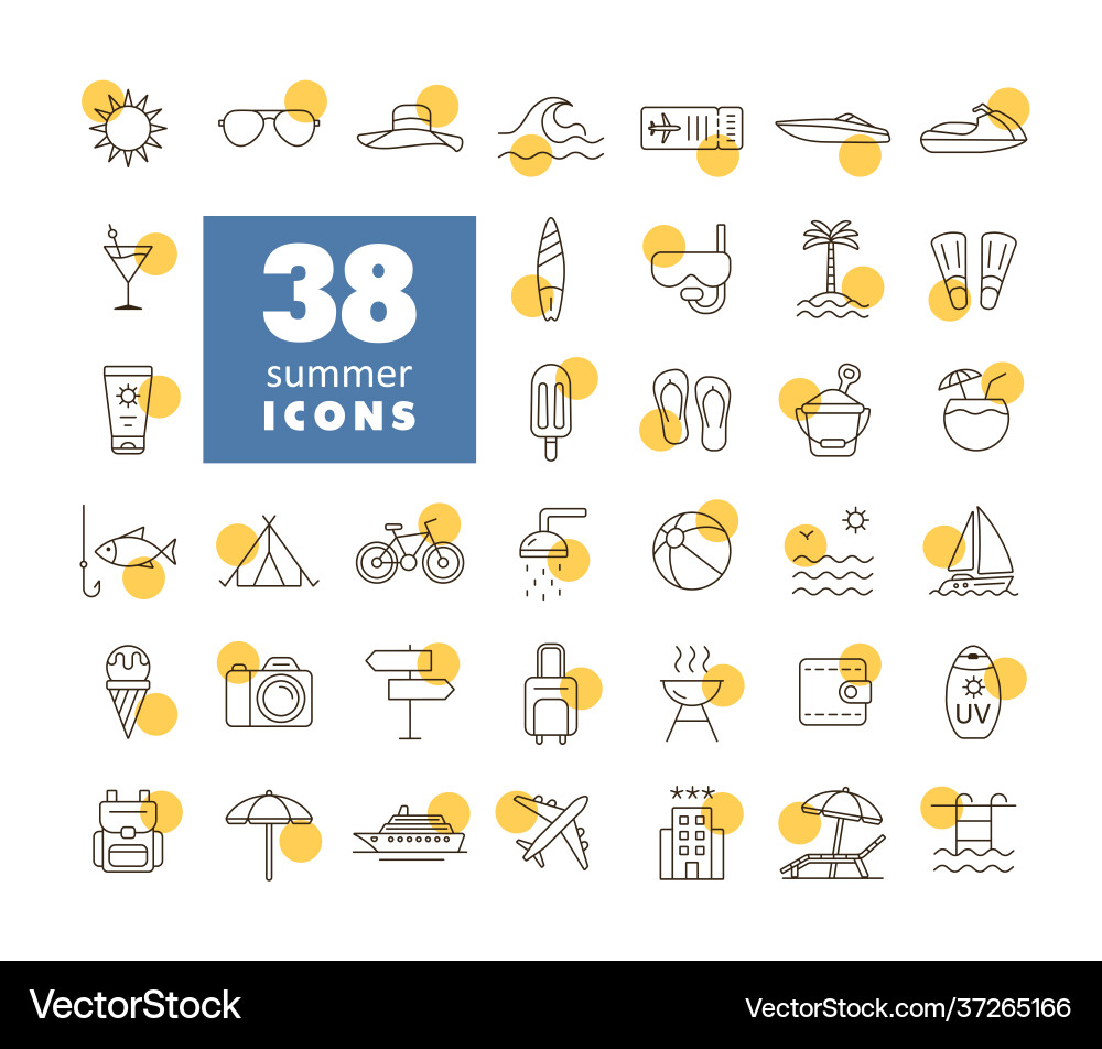 Summer flat icons set summertime sign Royalty Free Vector