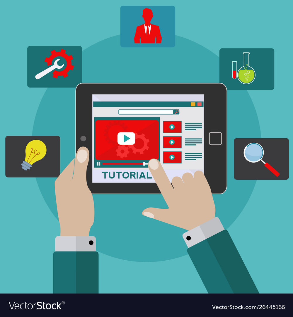 Video tutorial on tablet concept Royalty Free Vector Image