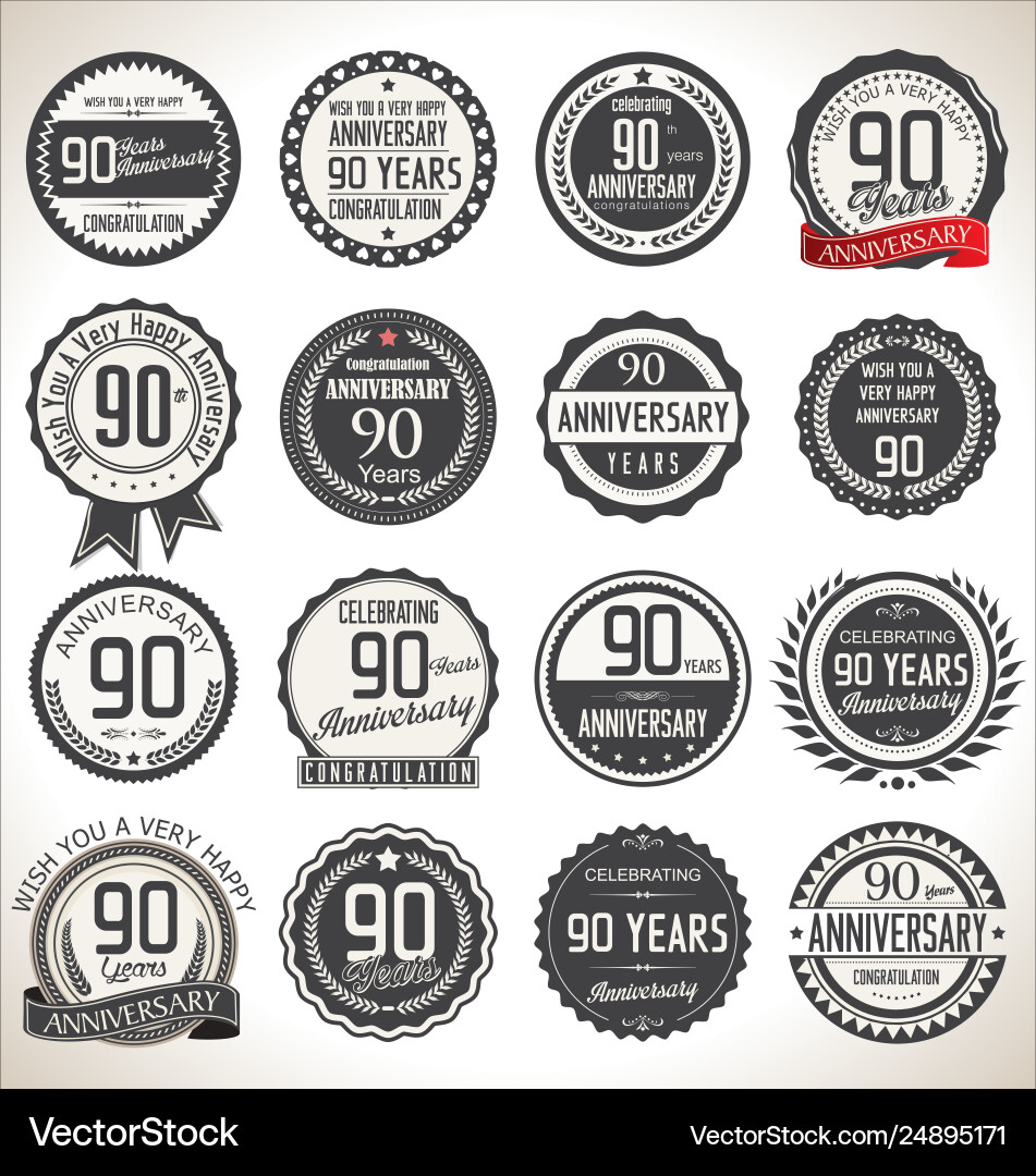 Anniversary retro badges 90 years Royalty Free Vector Image