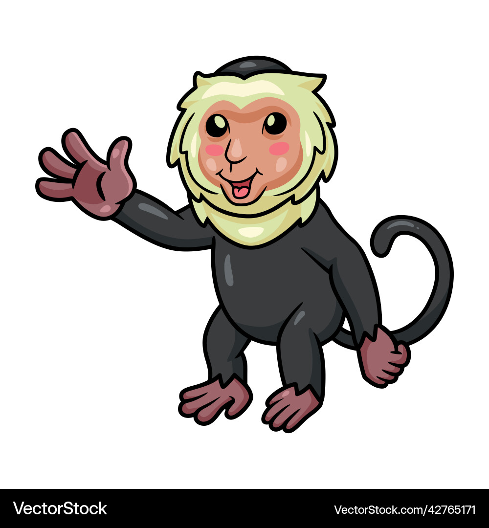 Cute little capuchin monkey cartoon waving hand Vector Image