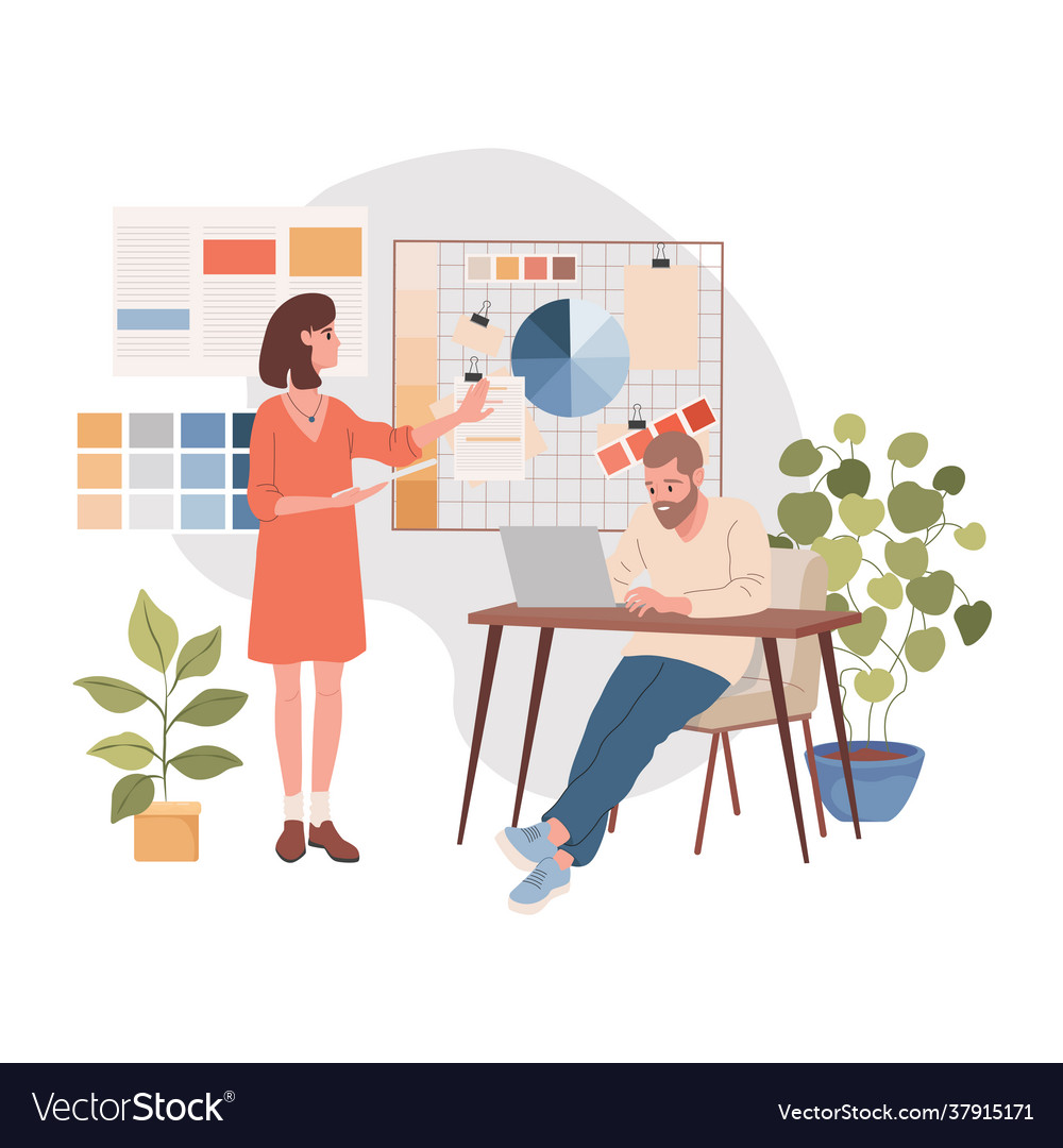 Design studio interior flat Royalty Free Vector Image