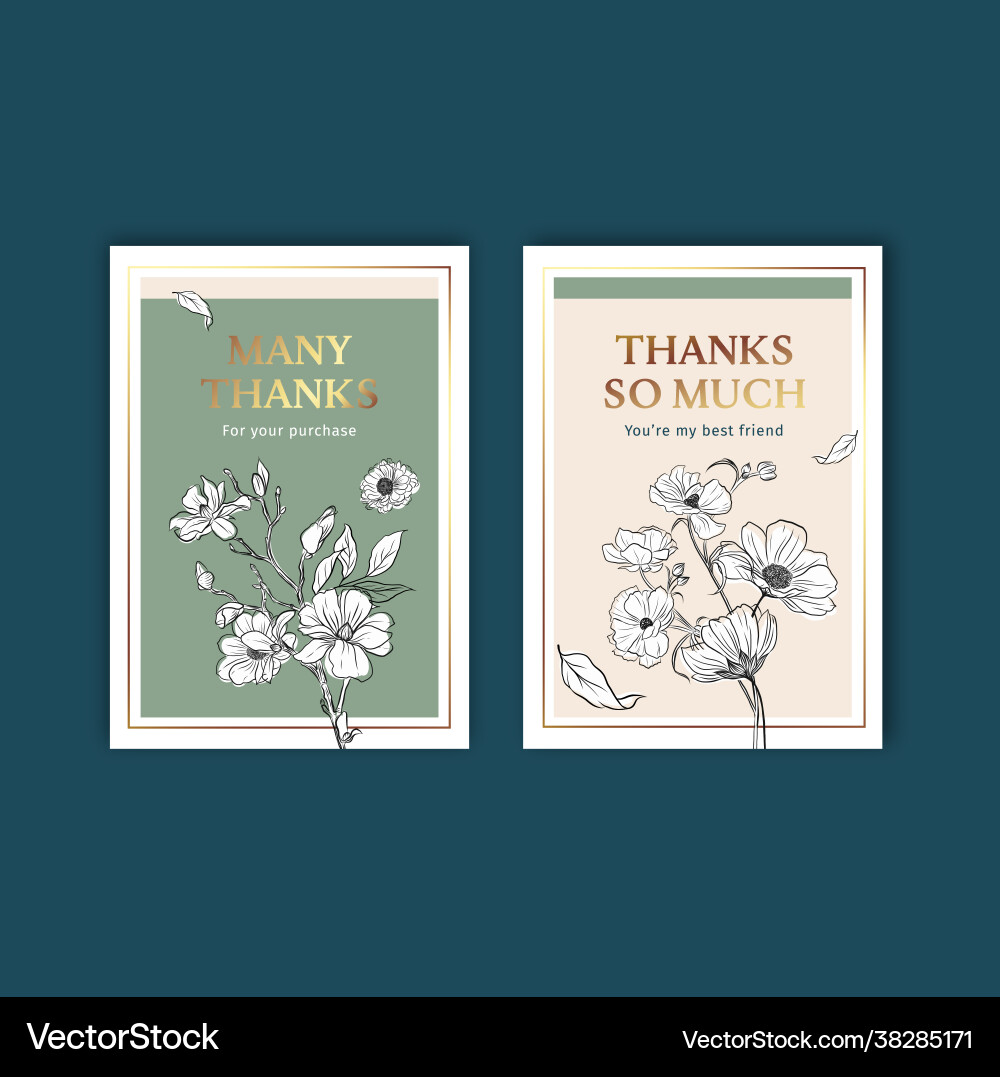 Floral card template with spring line art concept Vector Image