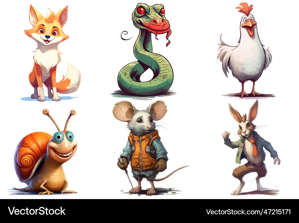 Fox mouse hare snail chicken snake cute baby Vector Image
