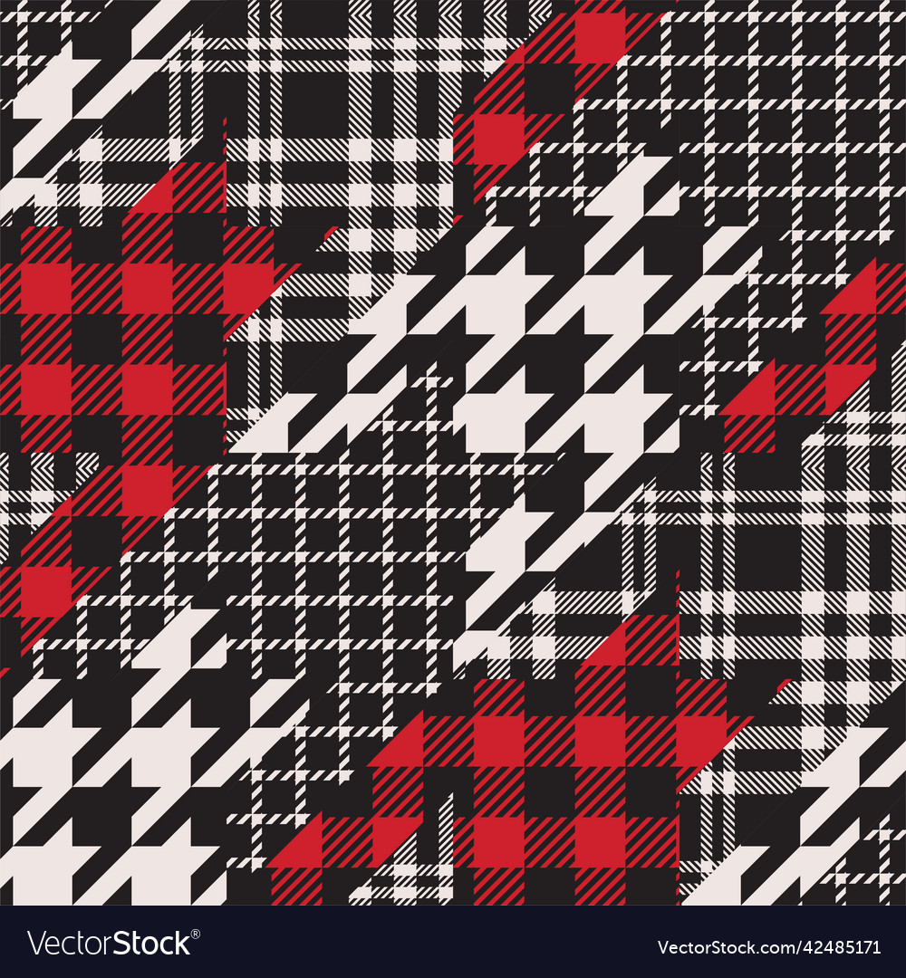 Houndstooth patchwork pattern in red and black Vector Image