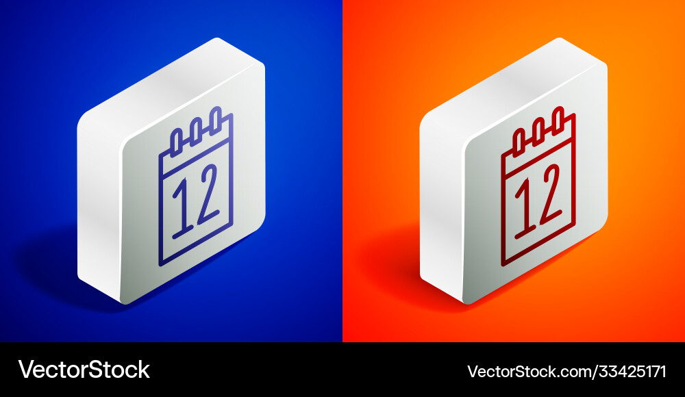 Isometric line calendar 12 june icon isolated Vector Image