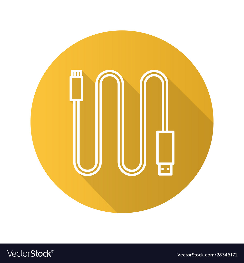 Mini usb cable flat linear long shadow icon Vector Image