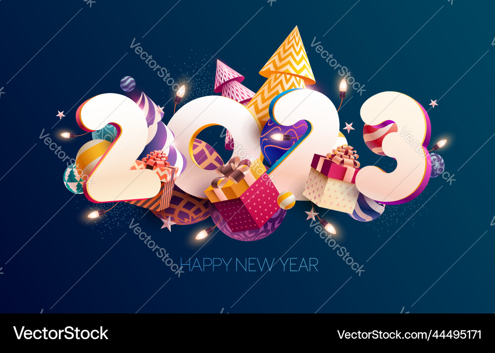 New year 2023 white numbers with gift boxes Vector Image