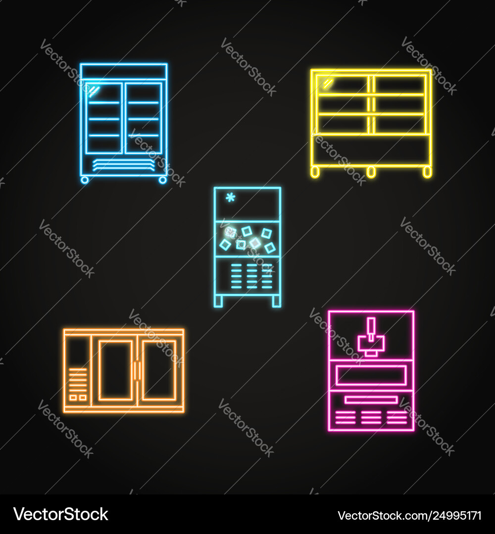 Professional kitchen equipment icon set in neon Vector Image