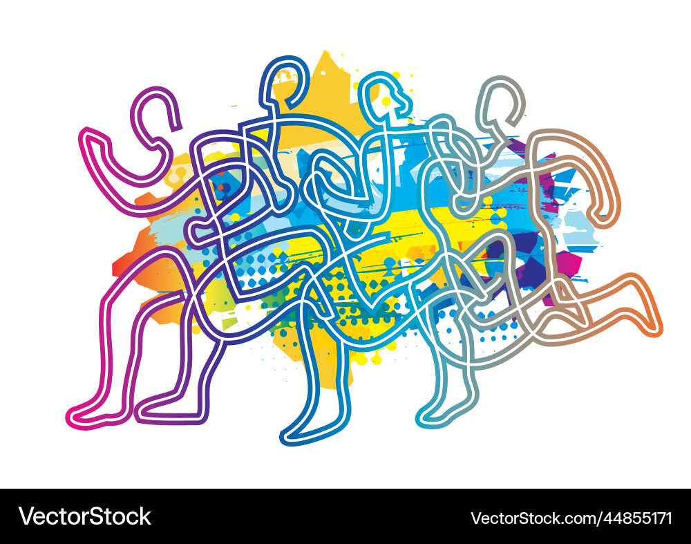 Running race marathon jogging line art stylized Vector Image