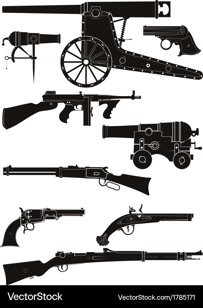 Silhouettes of classic firearms Royalty Free Vector Image