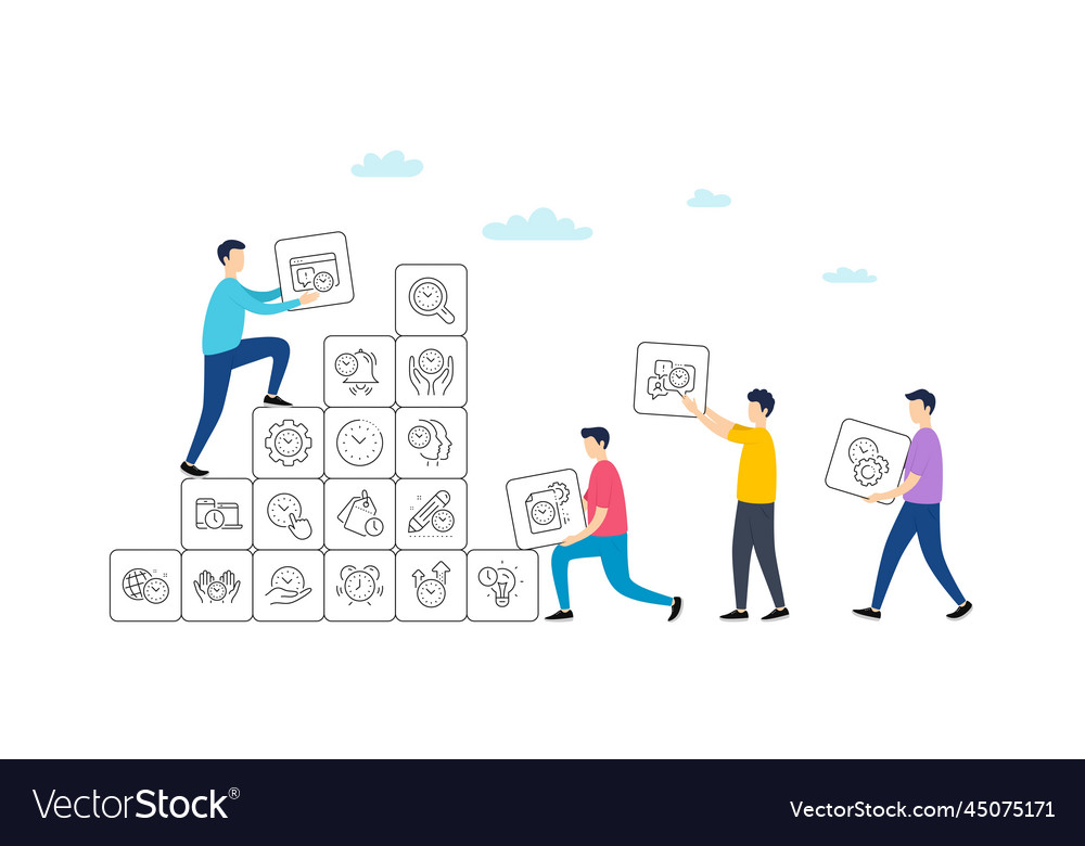 Time Management Line Icons Alarm Clock Timer Vector Image