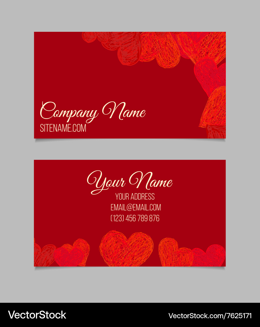 Visiting card with hand drawn hearts Royalty Free Vector