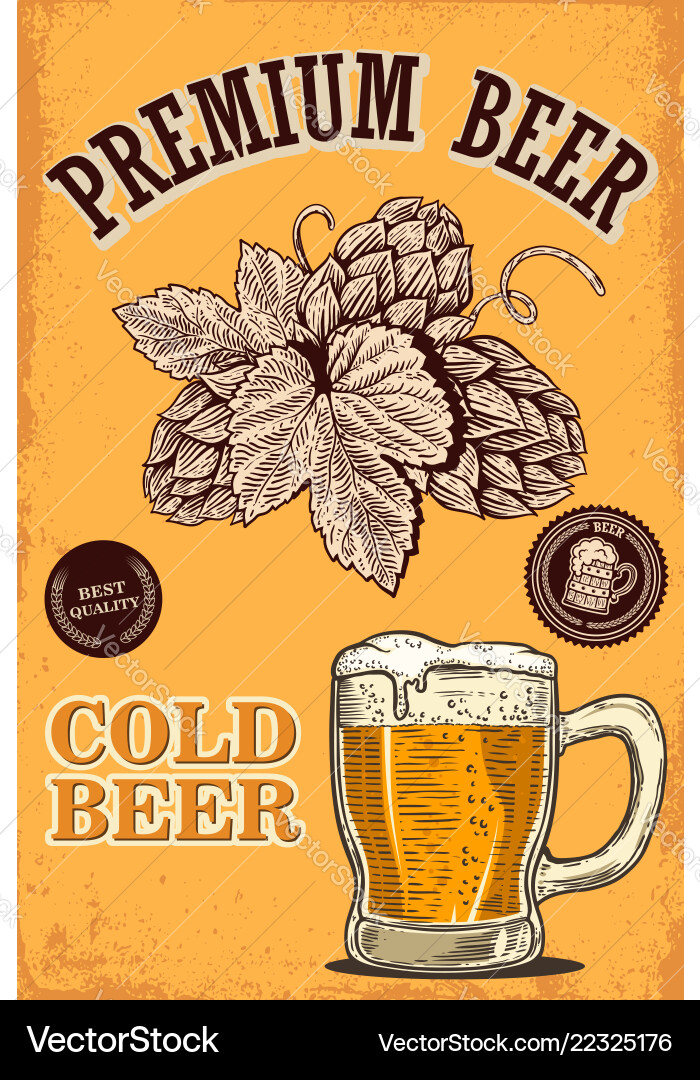 Beer poster in retro style objects on grunge Vector Image