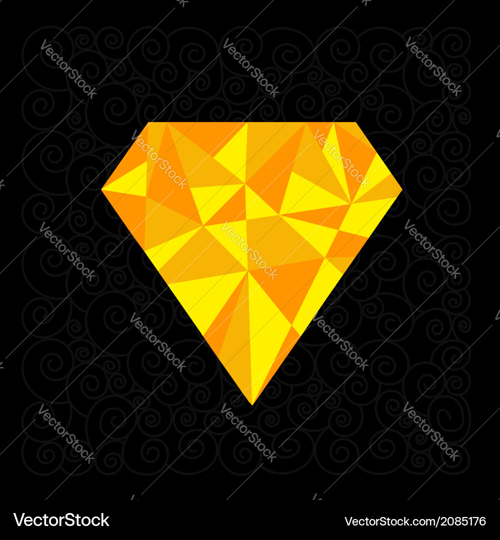 Big yellow polygonal diamond on the black Vector Image