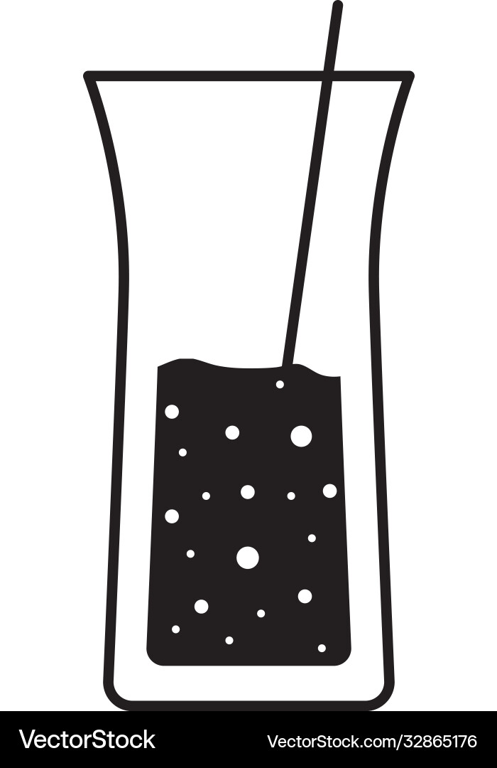 Cocktail glass cup with straw silhouette style Vector Image