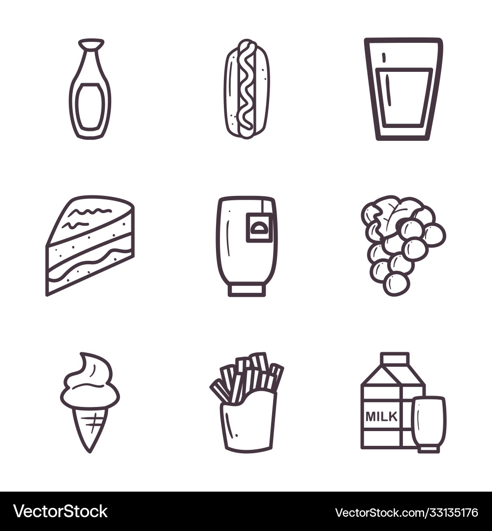 Food line style icon set design Royalty Free Vector Image