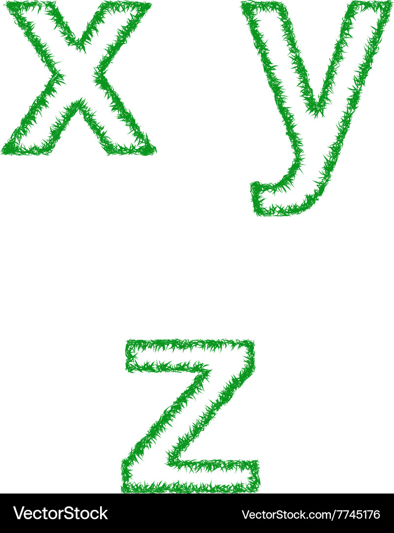 Green grass font set - lowercase letters x y z Vector Image