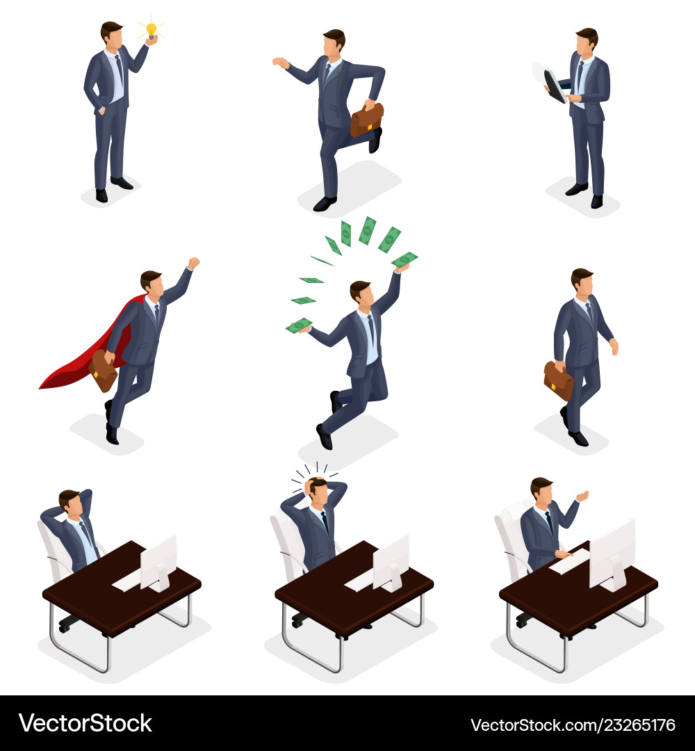 Isometric set 3d businessmen business scene Vector Image