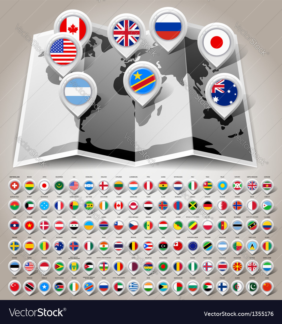 Map world with flags Royalty Free Vector Image