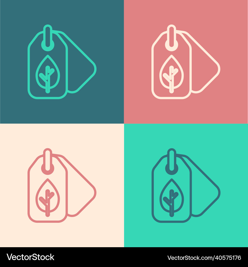 Pop art line tag with leaf symbol icon isolated Vector Image