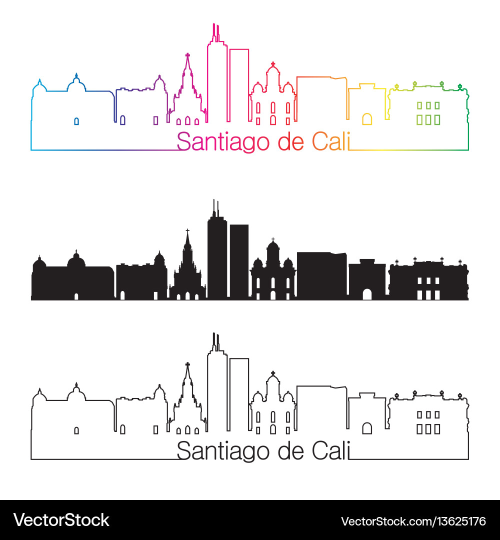 Santiago de cali skyline linear style with rainbow