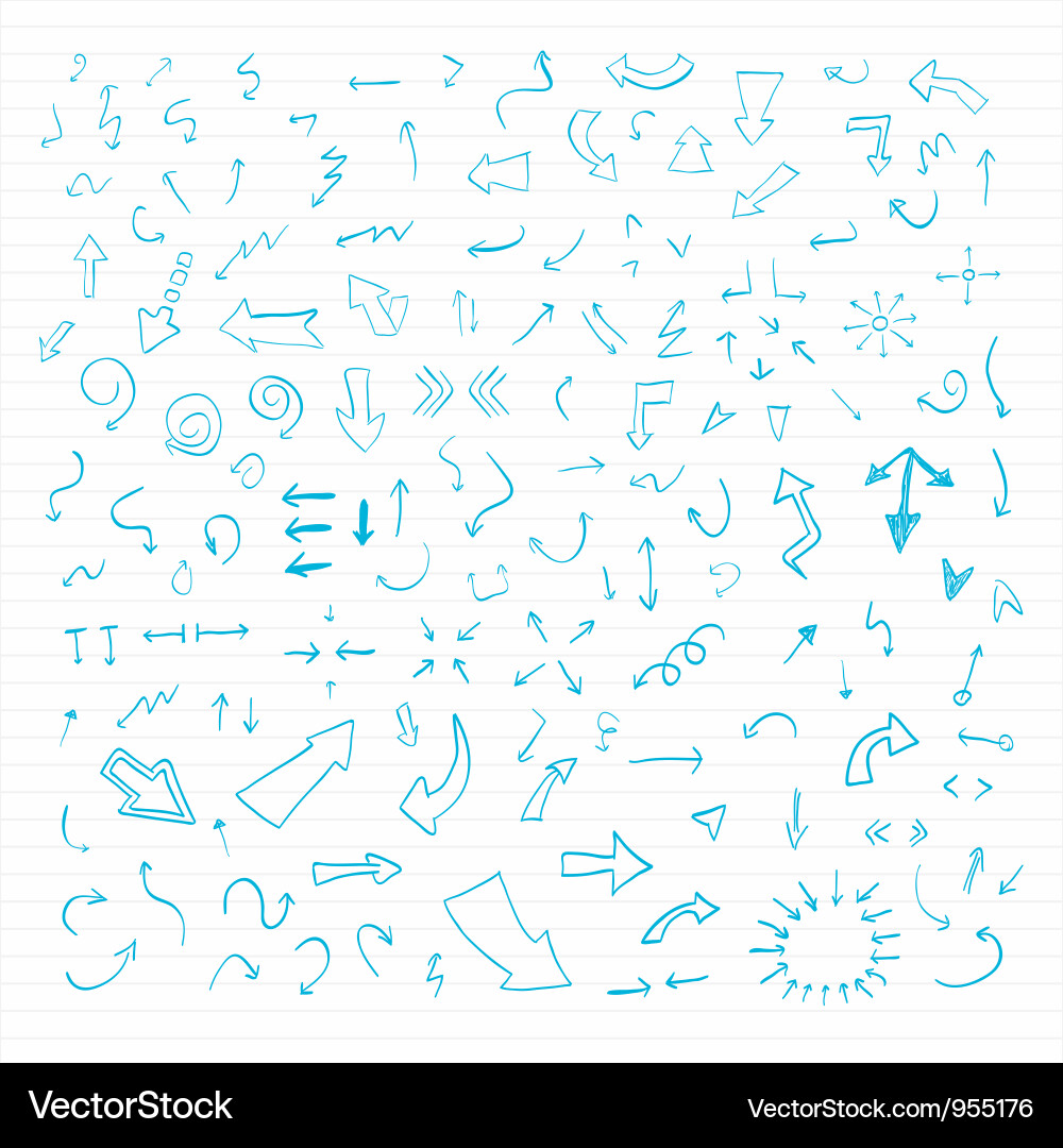 Set of blue hand drawn arrows Royalty Free Vector Image
