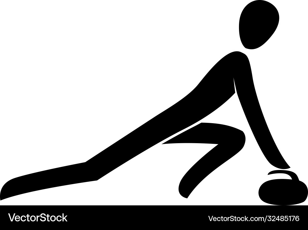 Silhouette curling sliding athlete with granite Vector Image
