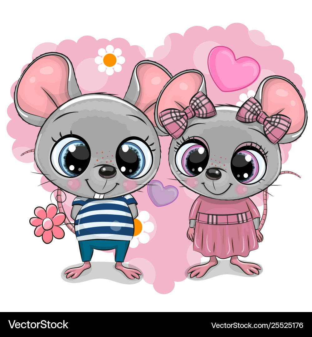 Two cartoon mouses on a heart background Vector Image