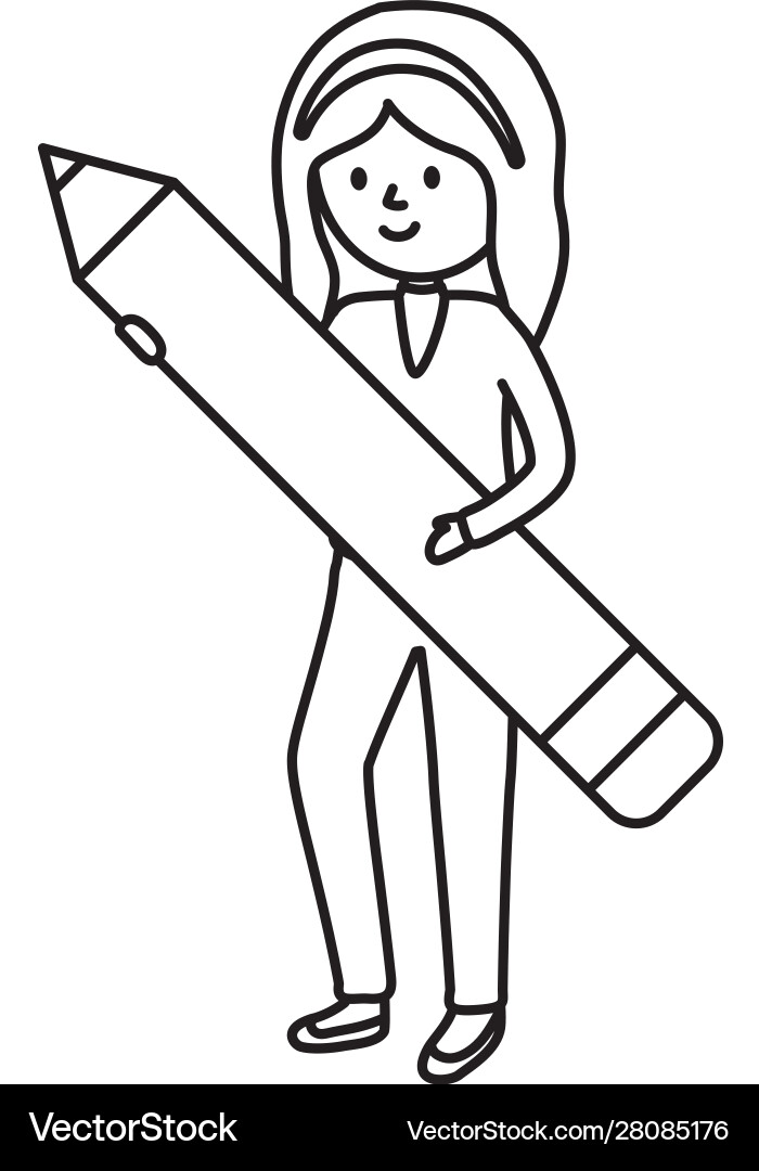 Young woman with big pencil education learning Vector Image