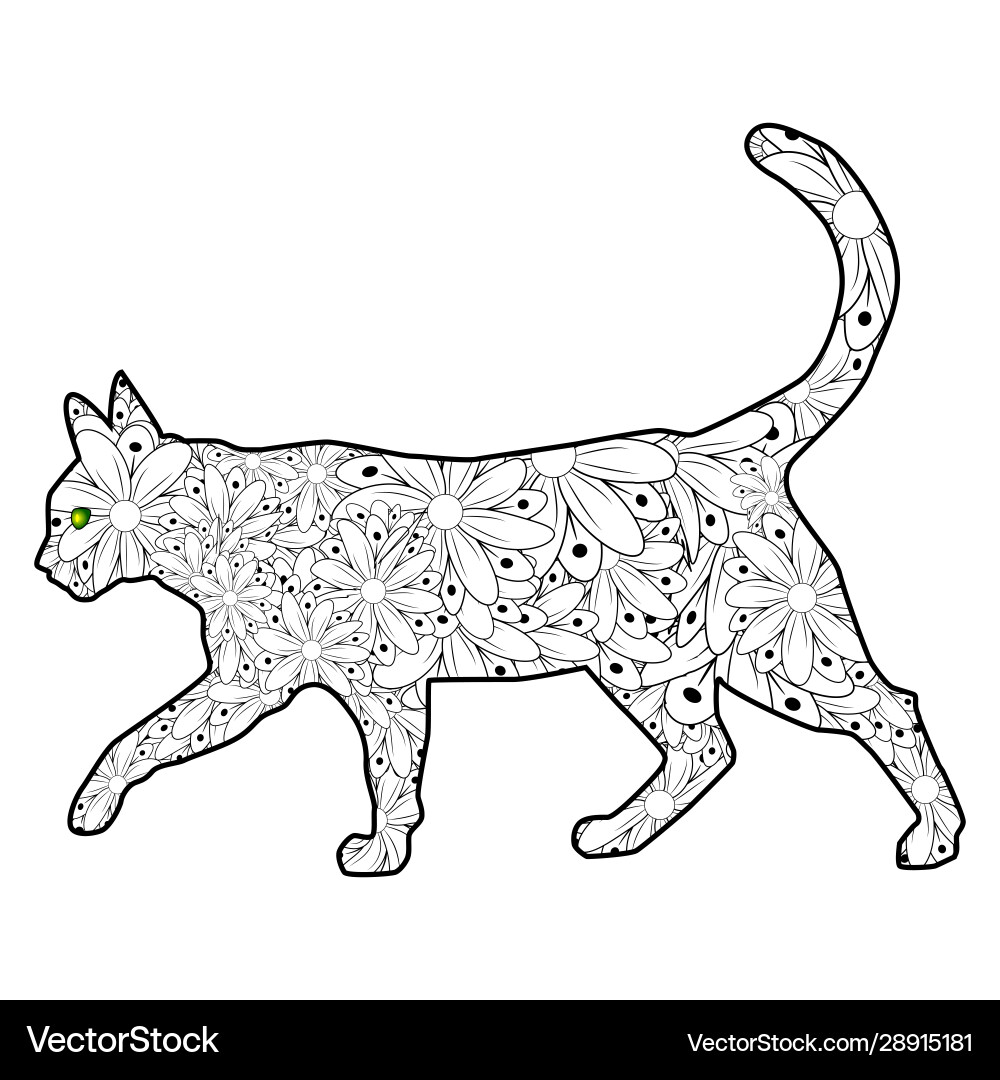 Coloring book magic cat for adults hand drawn Vector Image