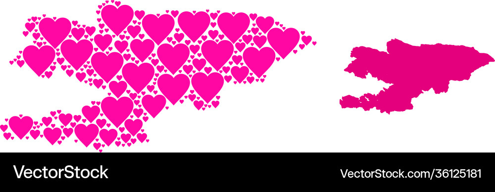 Pink heart collage map kyrgyzstan Royalty Free Vector Image