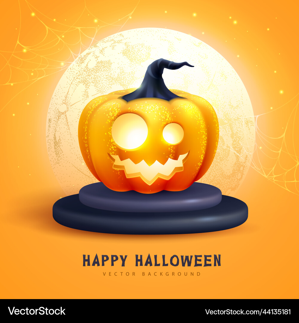 Realistic 3d halloween pumpkin with full moon Vector Image