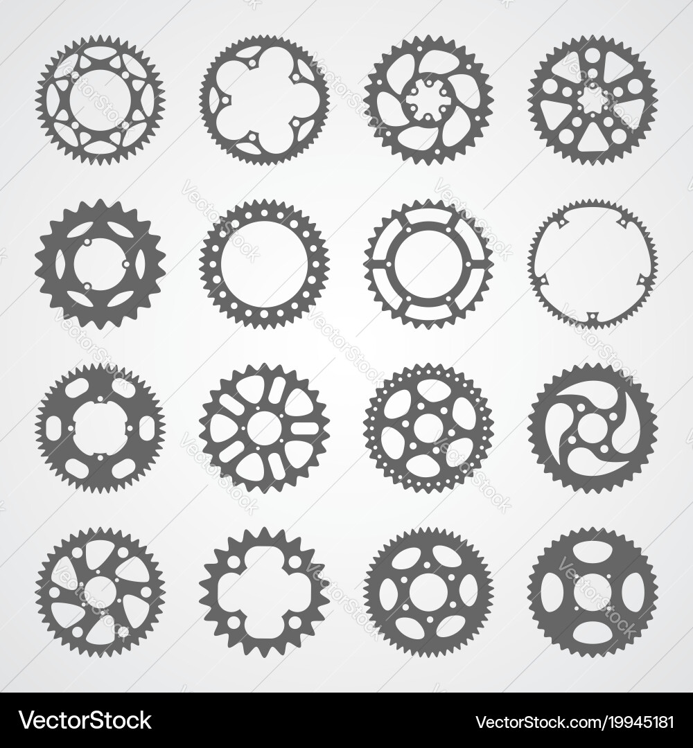 Set of 16 isolated gears and cogs Royalty Free Vector Image