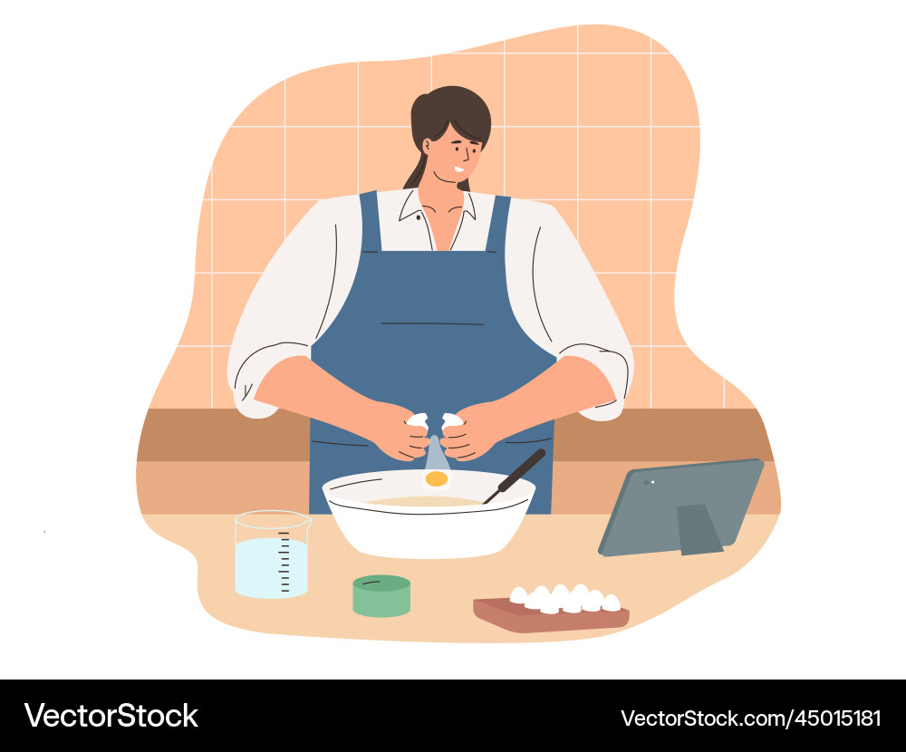 Woman cooking bakery at home kitchen Royalty Free Vector
