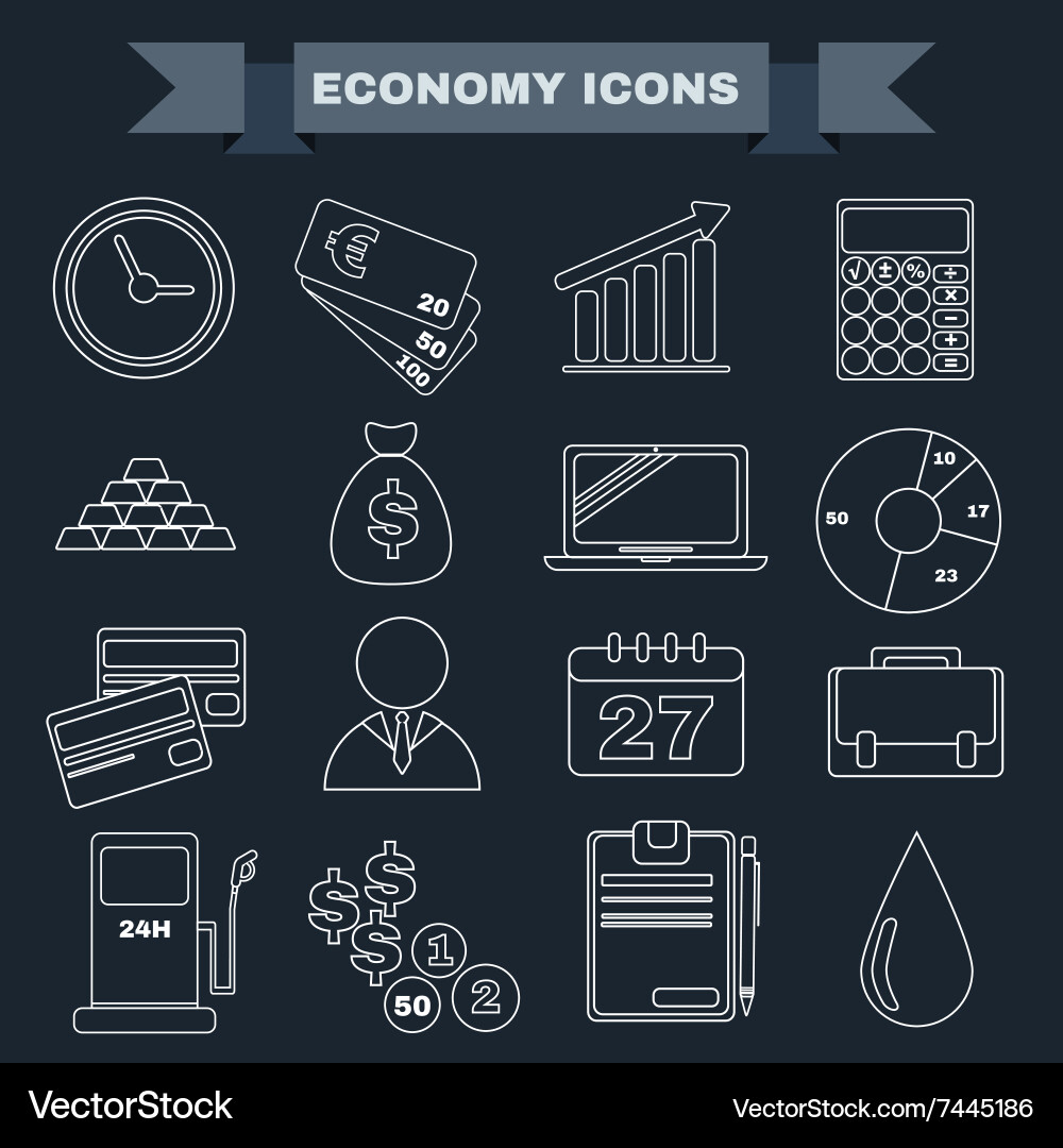 Black and white economy icon set Royalty Free Vector Image