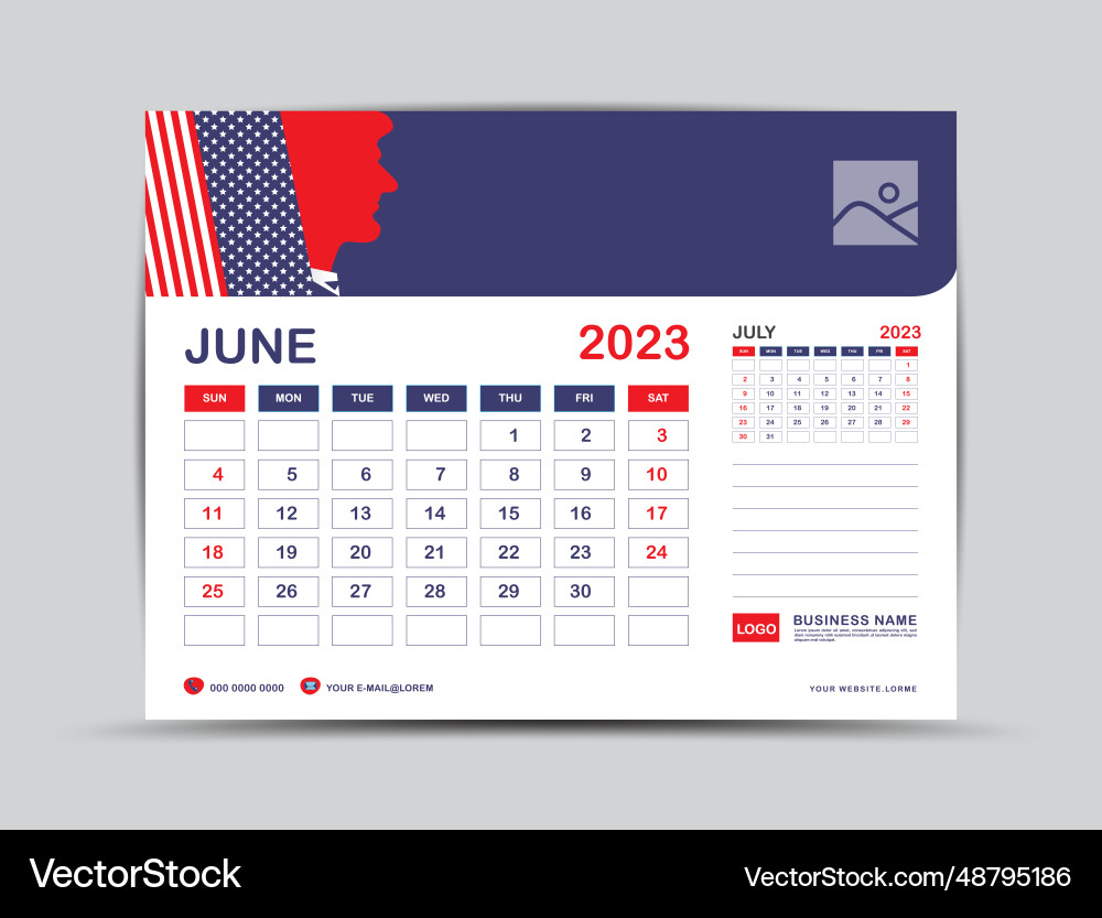 Calendar 2023 design june 2023 template Royalty Free Vector