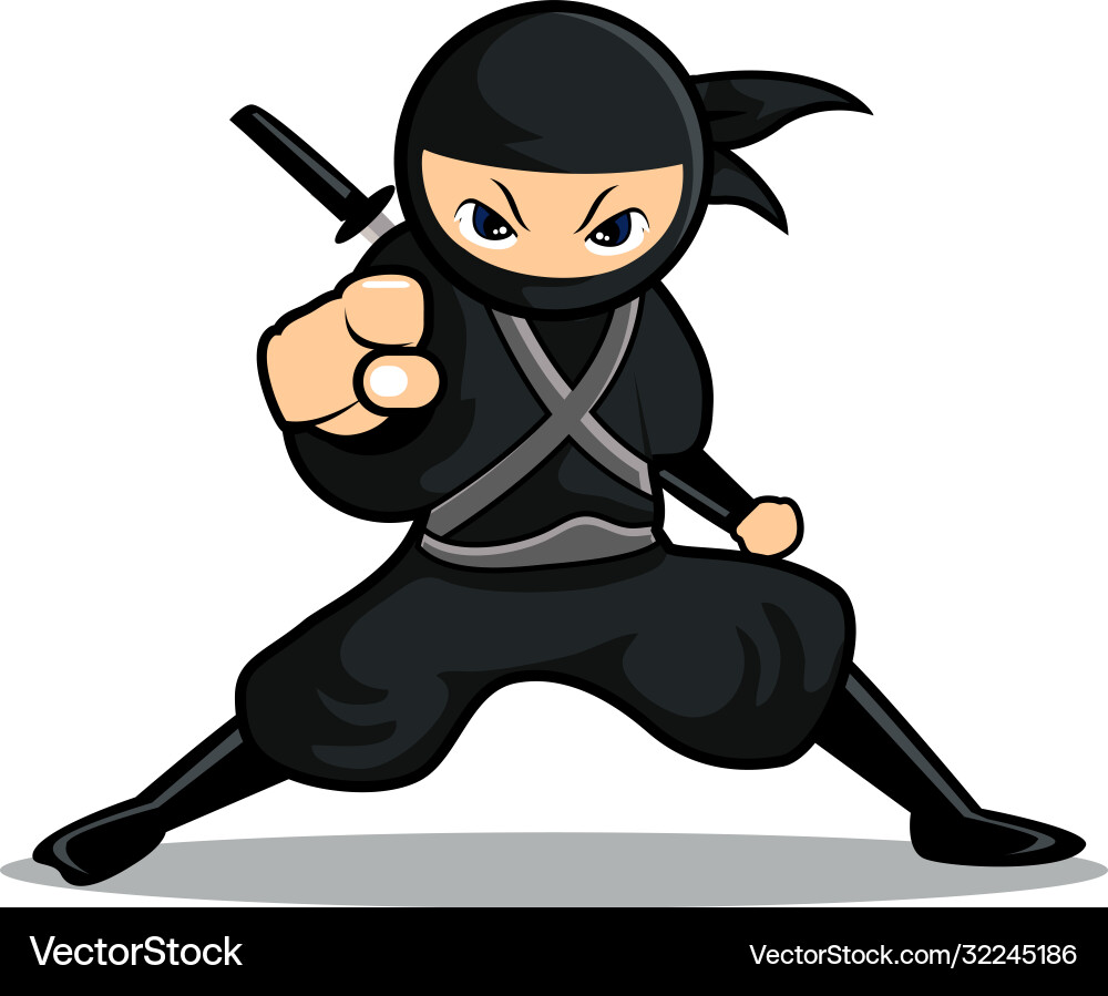 Cartoon black ninja pointing finger to front Vector Image