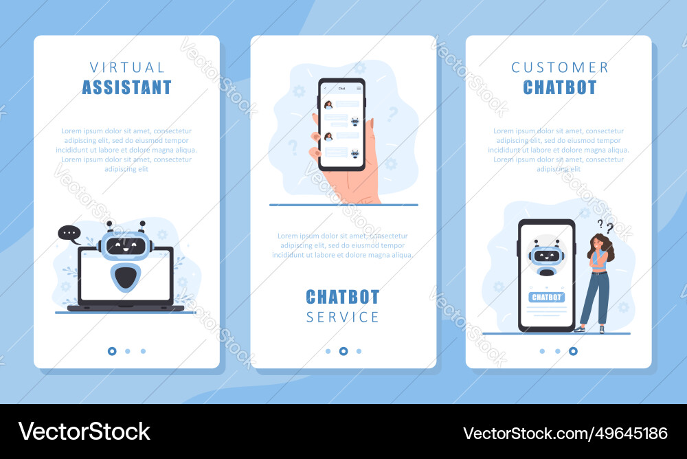 Chatbot service set mobile backgrounds woman Vector Image