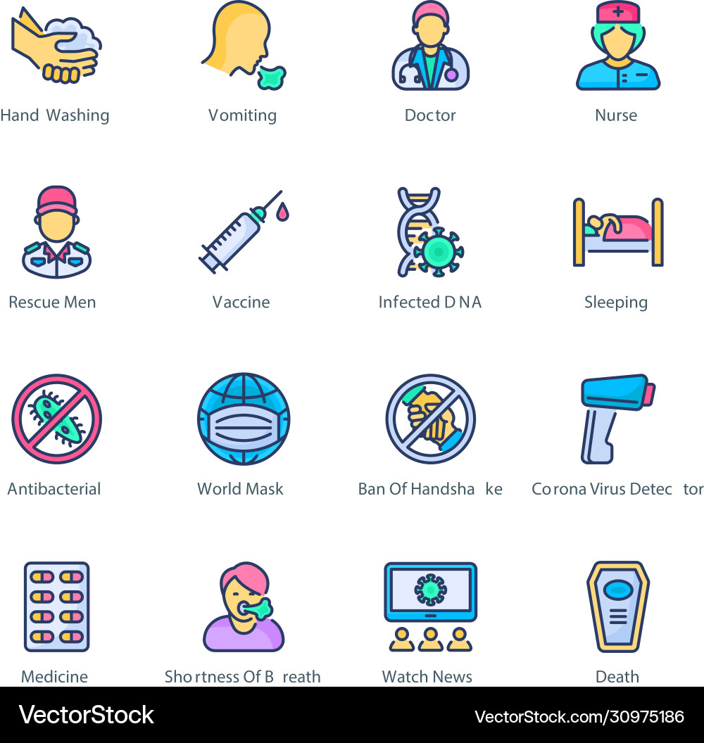 Corona virus filled line icons Royalty Free Vector Image