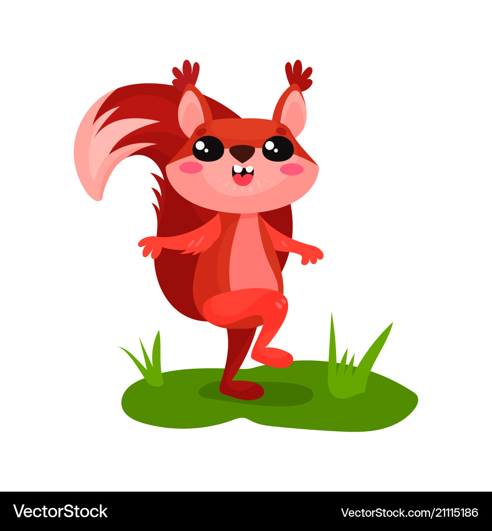 Joyful squirrel walking by green grass adorable Vector Image