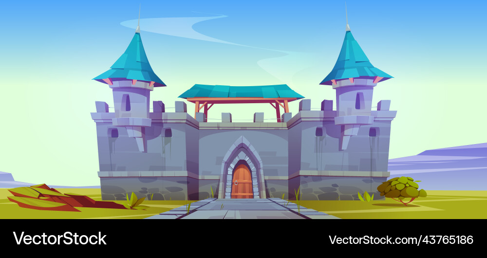 Medieval castle with gates stone brick walls Vector Image