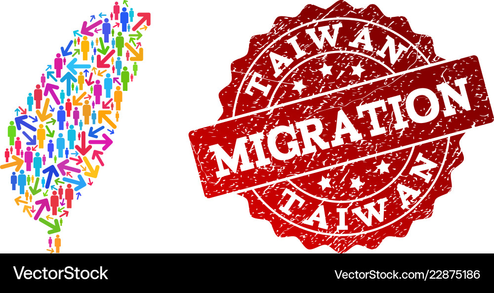 Migration collage of mosaic map taiwan Royalty Free Vector