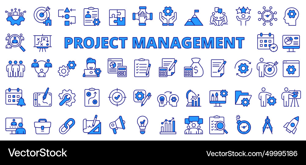 Project management icons in line design blue Vector Image