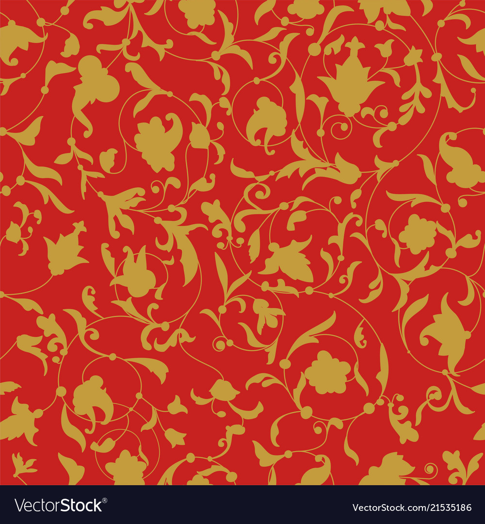 Red seamless pattern with golden ornament Vector Image
