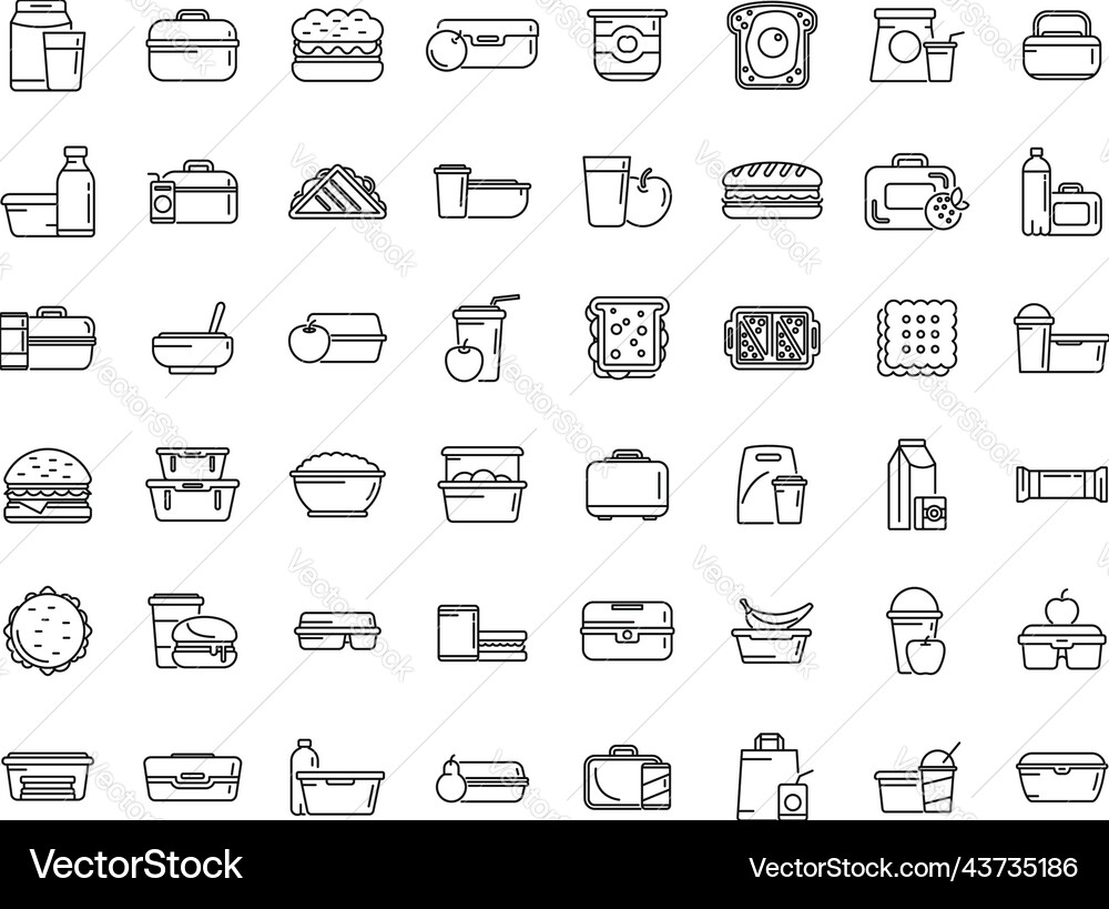 School breakfast icons set outline lunch Vector Image