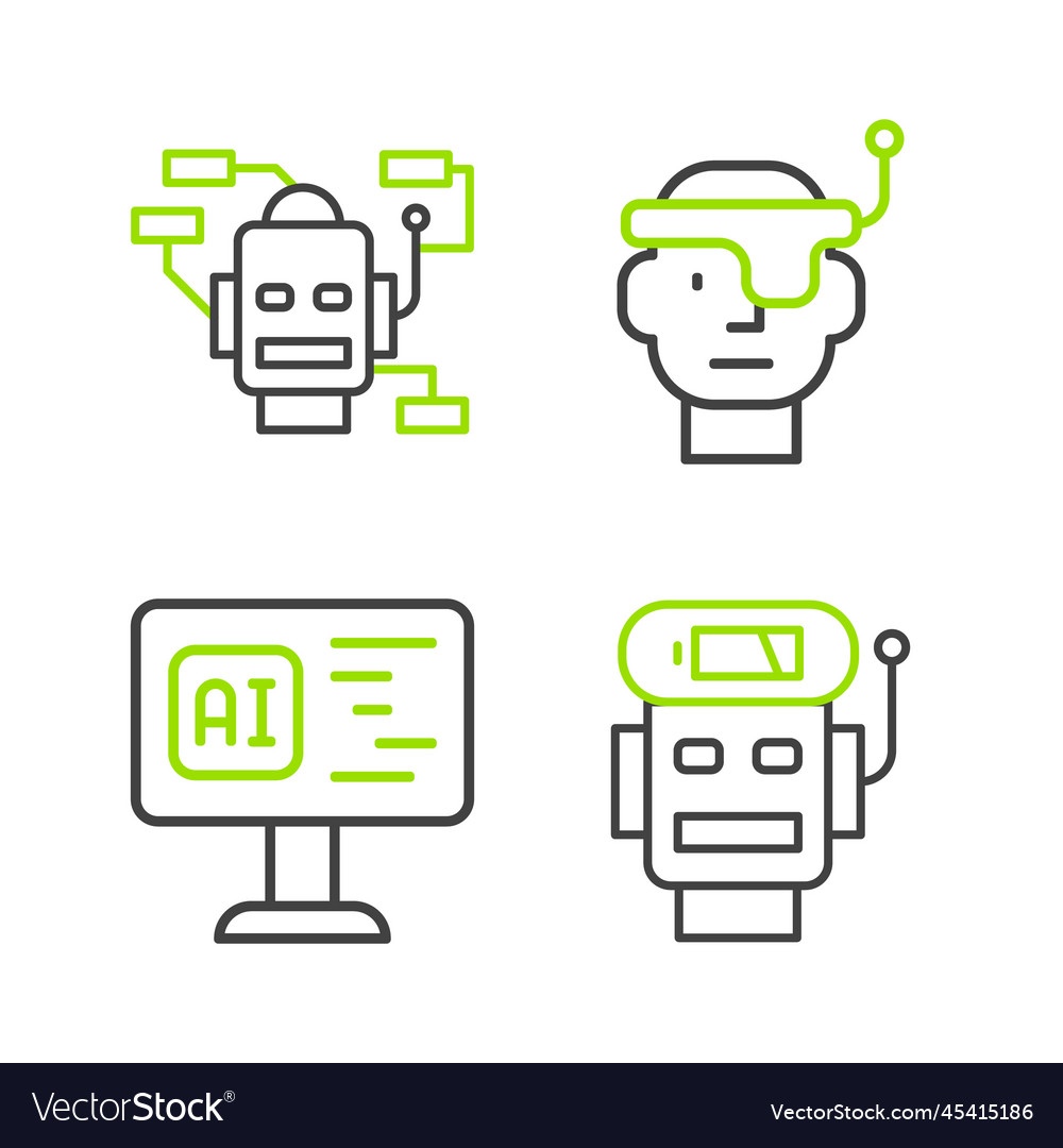 Set line robot low battery charge software smart Vector Image Set line robot low battery charge software smart Vector Image