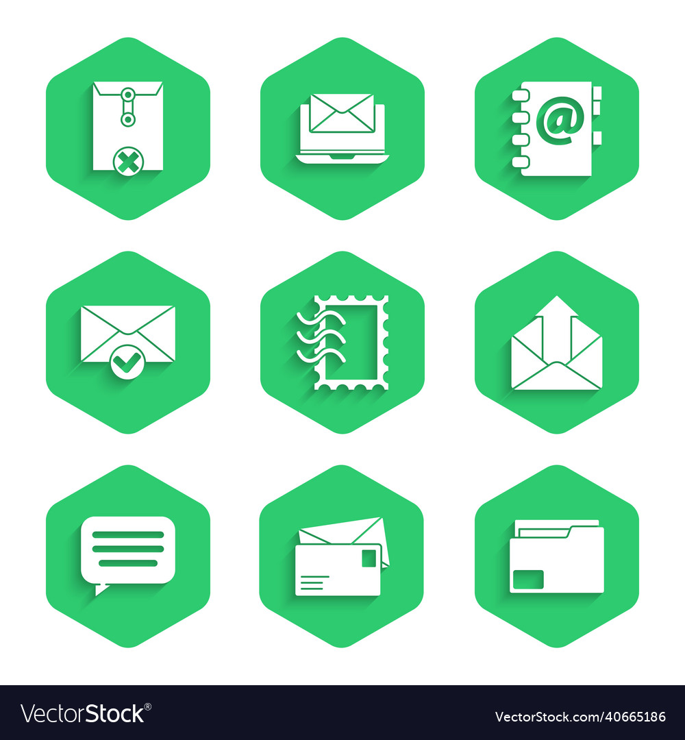 Set postal stamp envelope document folder Vector Image